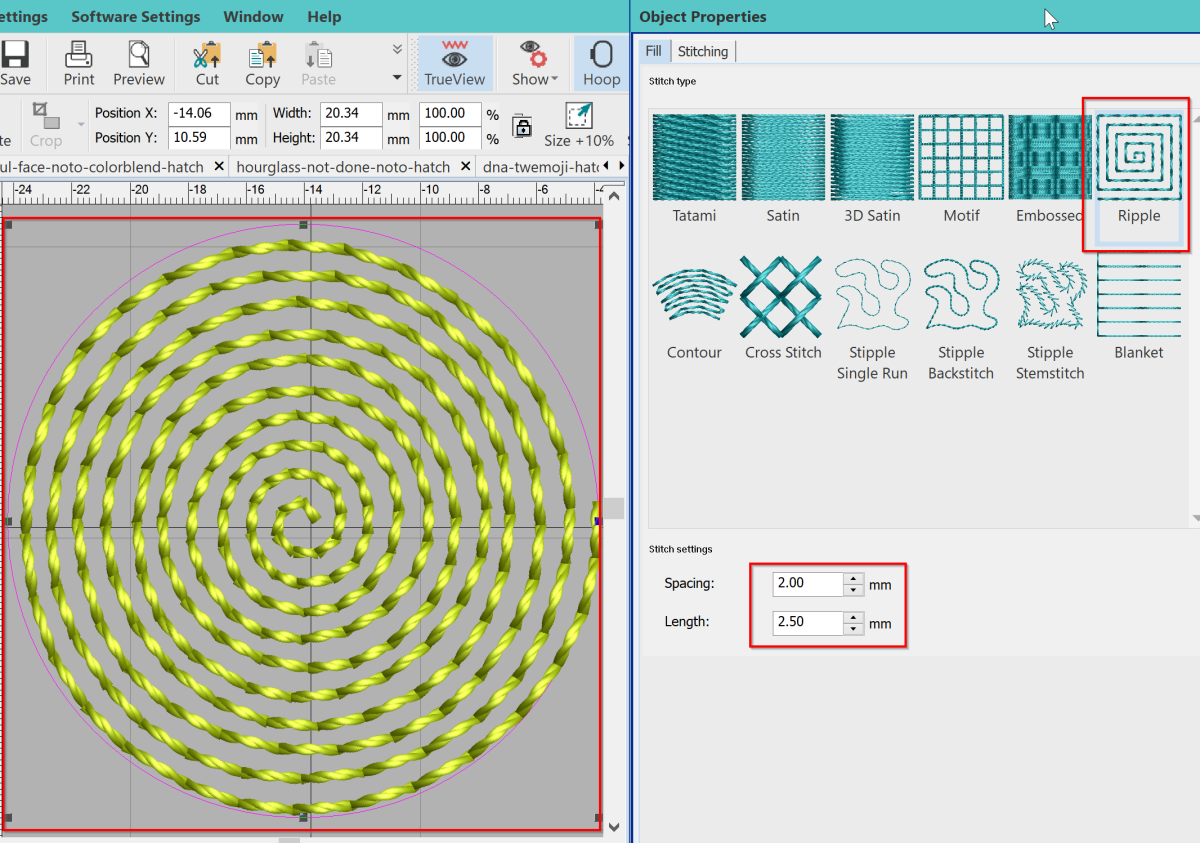 Hatch Embroidery 3 - parametrize embroidery objects - ArboresTechWiki